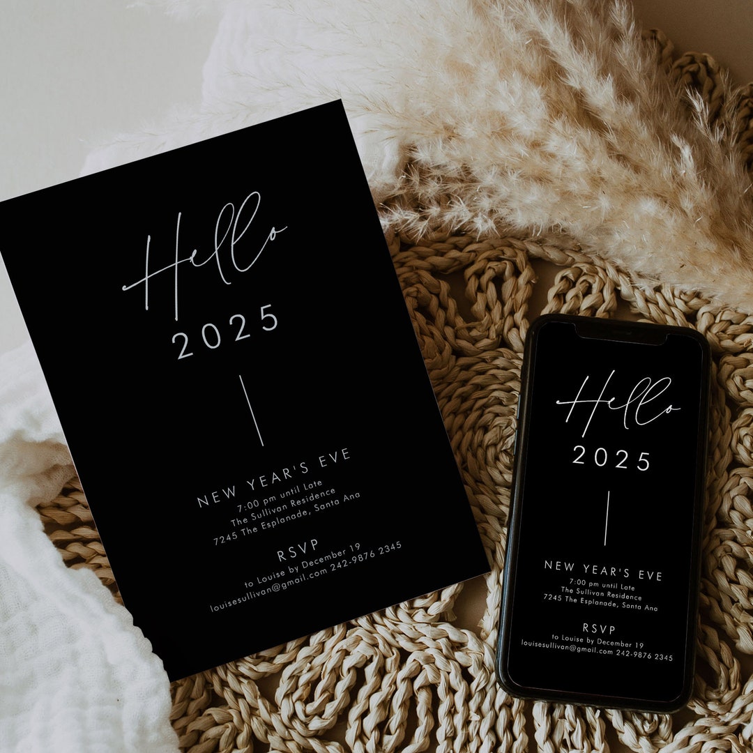 Hello 2025 NYE Party Invitation, Minimalist New Years Party Printable ...
