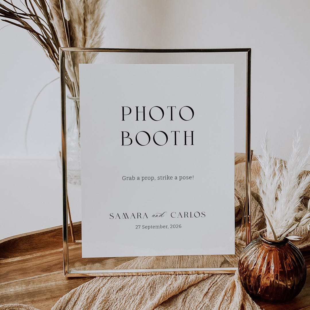 Photo Booth Sign, Printable Romantic Minimalist Wedding Photo Booth ...