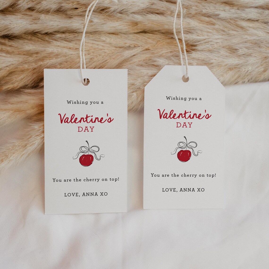Bow Cherry Happy Valentines Day Gift Tag, Coquette Bow, Cherry on Top ...
