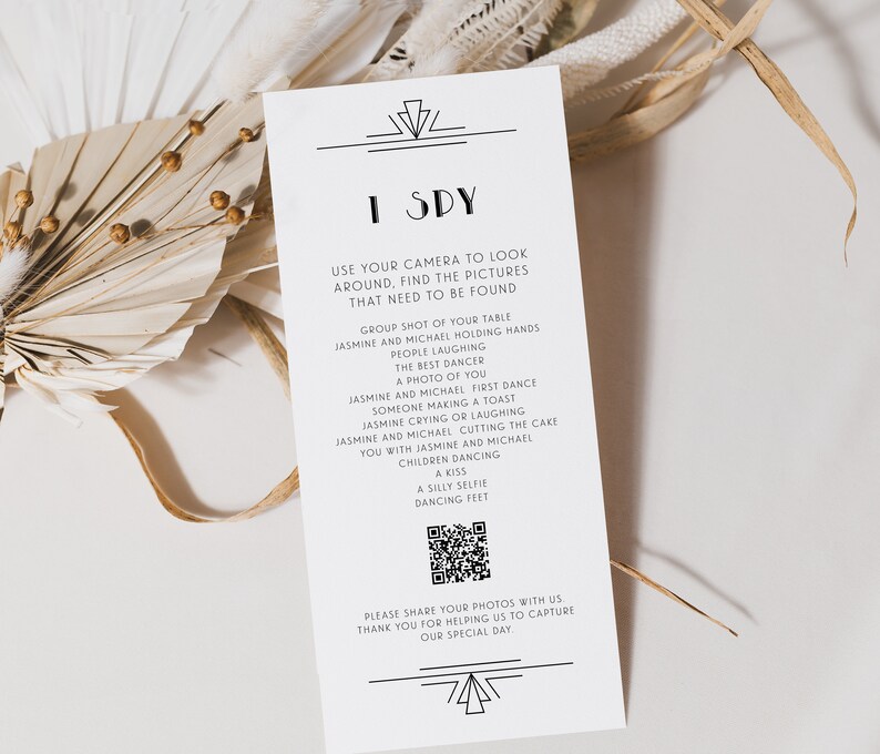Gatsby I Spy with QR Code Guest Photo Sharing Wedding Game - Etsy México