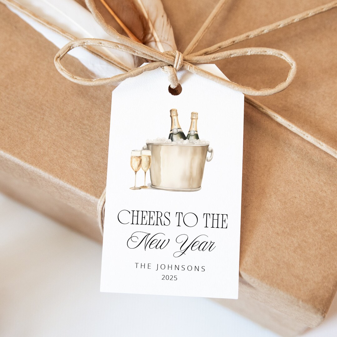 Gold Cheers to the New Year Gift Tag Template, Champagne Festive Hang ...