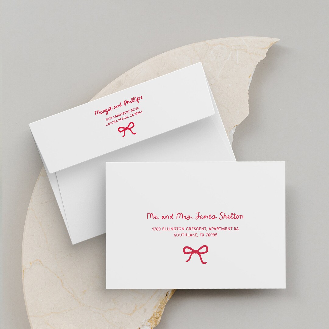 Whimsical Bow Wedding Envelope Template, Handwritten and Unique DIY ...