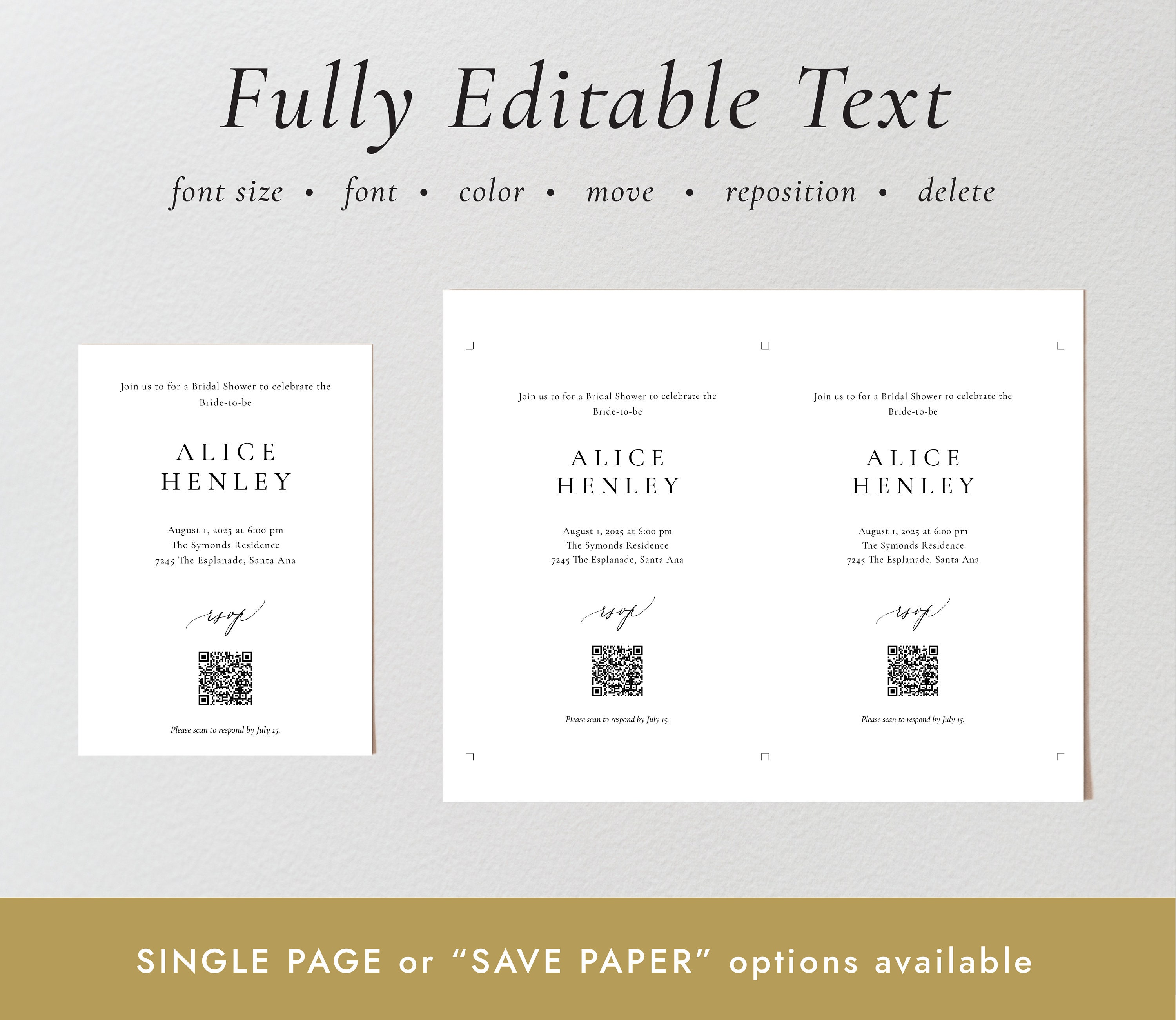 QR Code Bridal Shower Invitation Template Classic Minimalist - Etsy