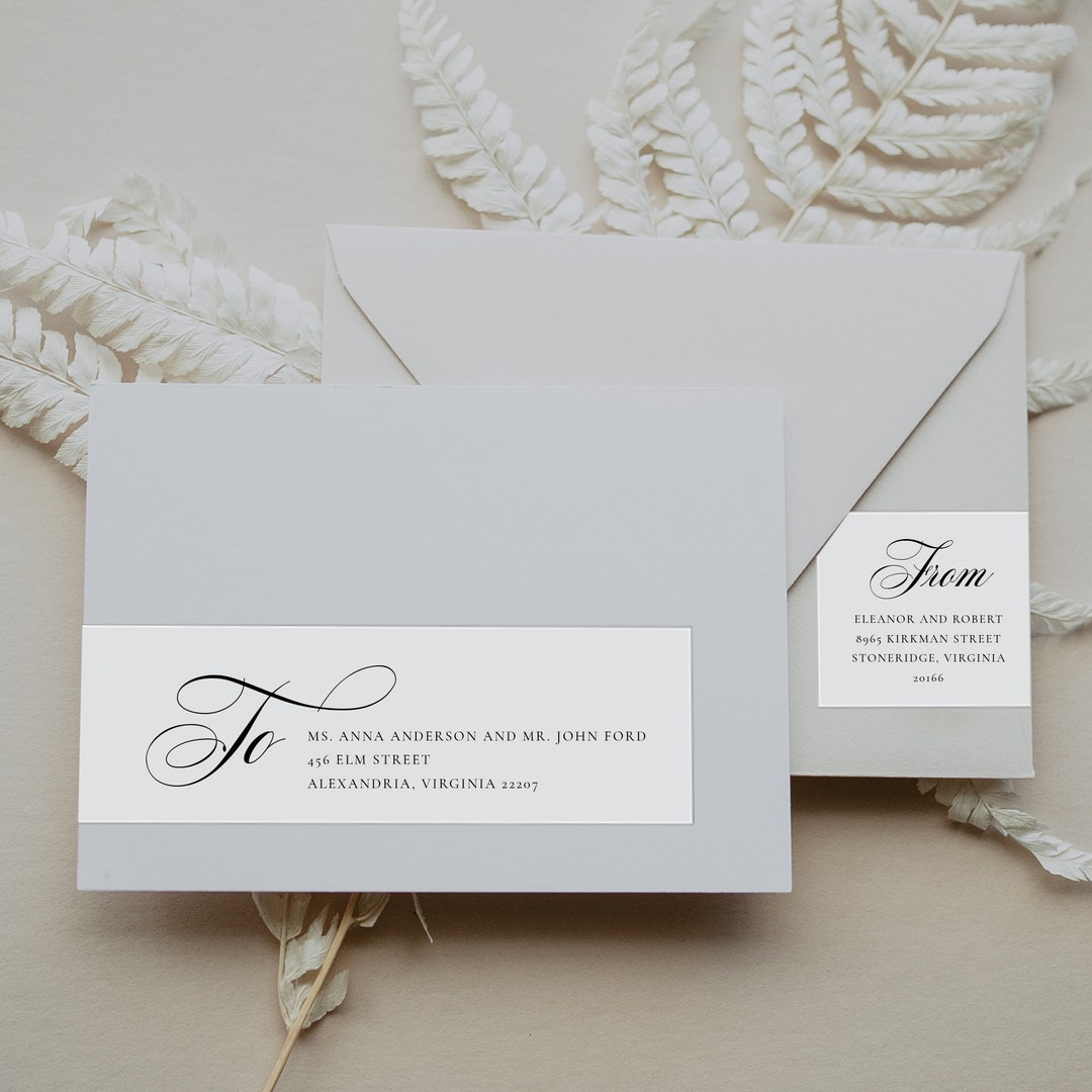 Calligraphy Wrap Around Envelope Label Template, Classic Wrap Around ...