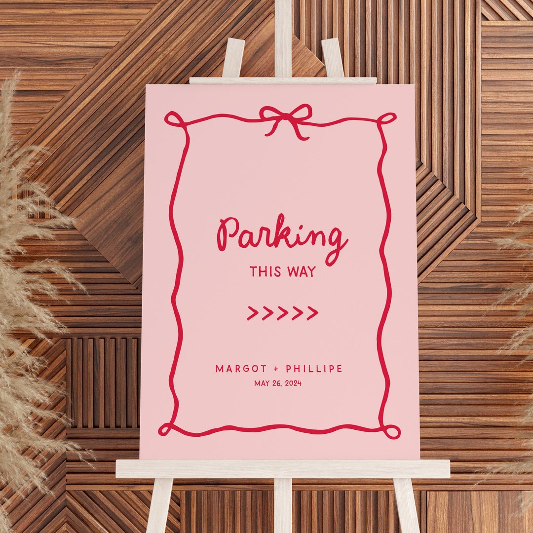 Parking This Way Sign, Guest Parking Directions, Coquette Bow Aesthetic ...