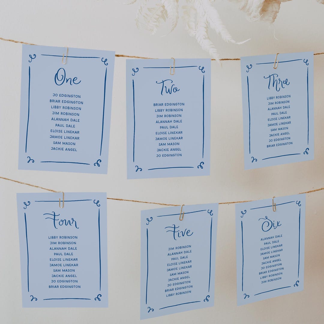 Quirky Seating Card Chart, Fun Whimsical Wedding Seating Cards, Wavy ...