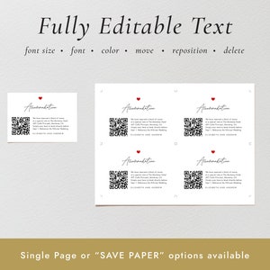 Modern Heart Accommodations Card With QR Code Wedding Hotel - Etsy