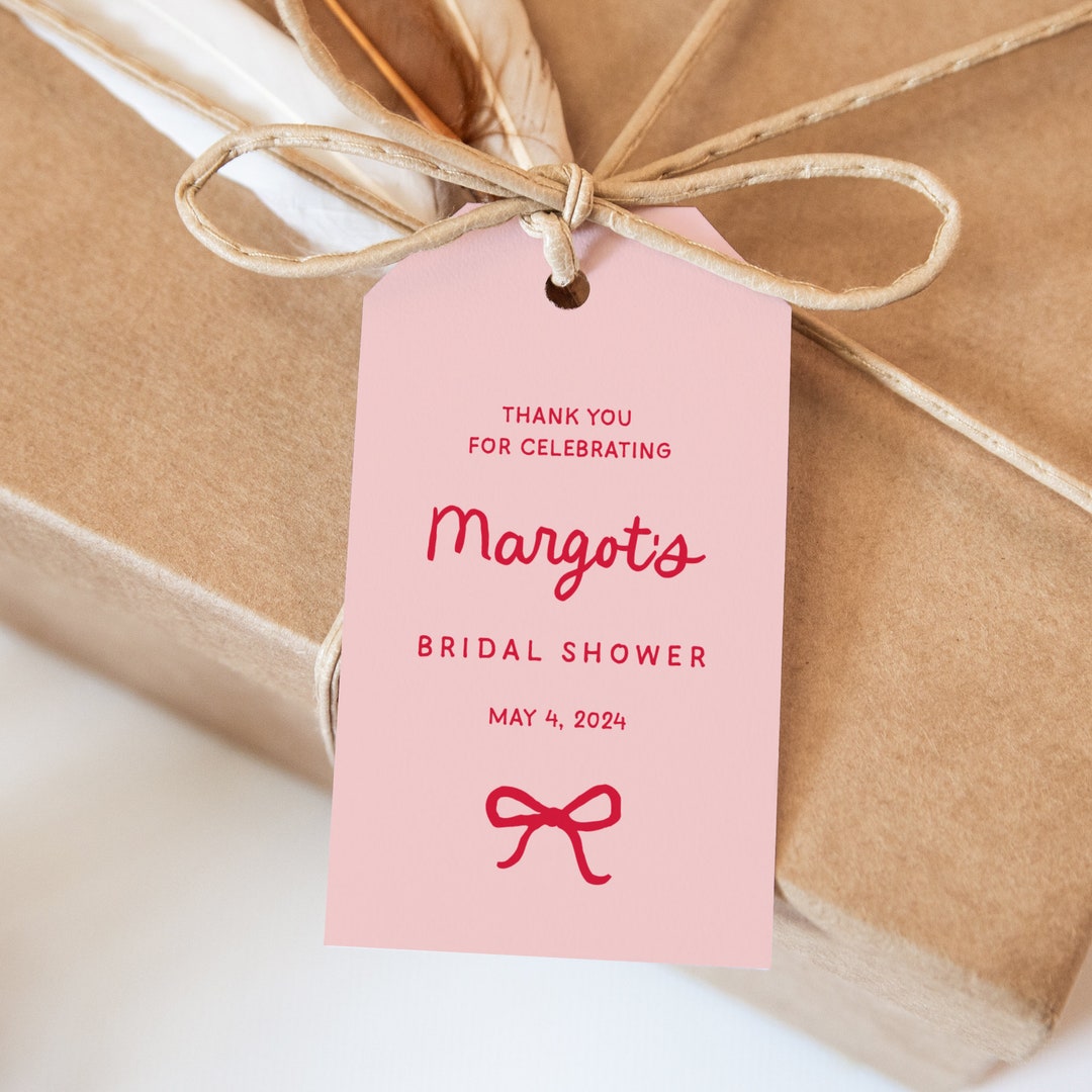 Bow Bridal Shower Favor Gift Tags, Thank You for Celebrating, Quirky ...