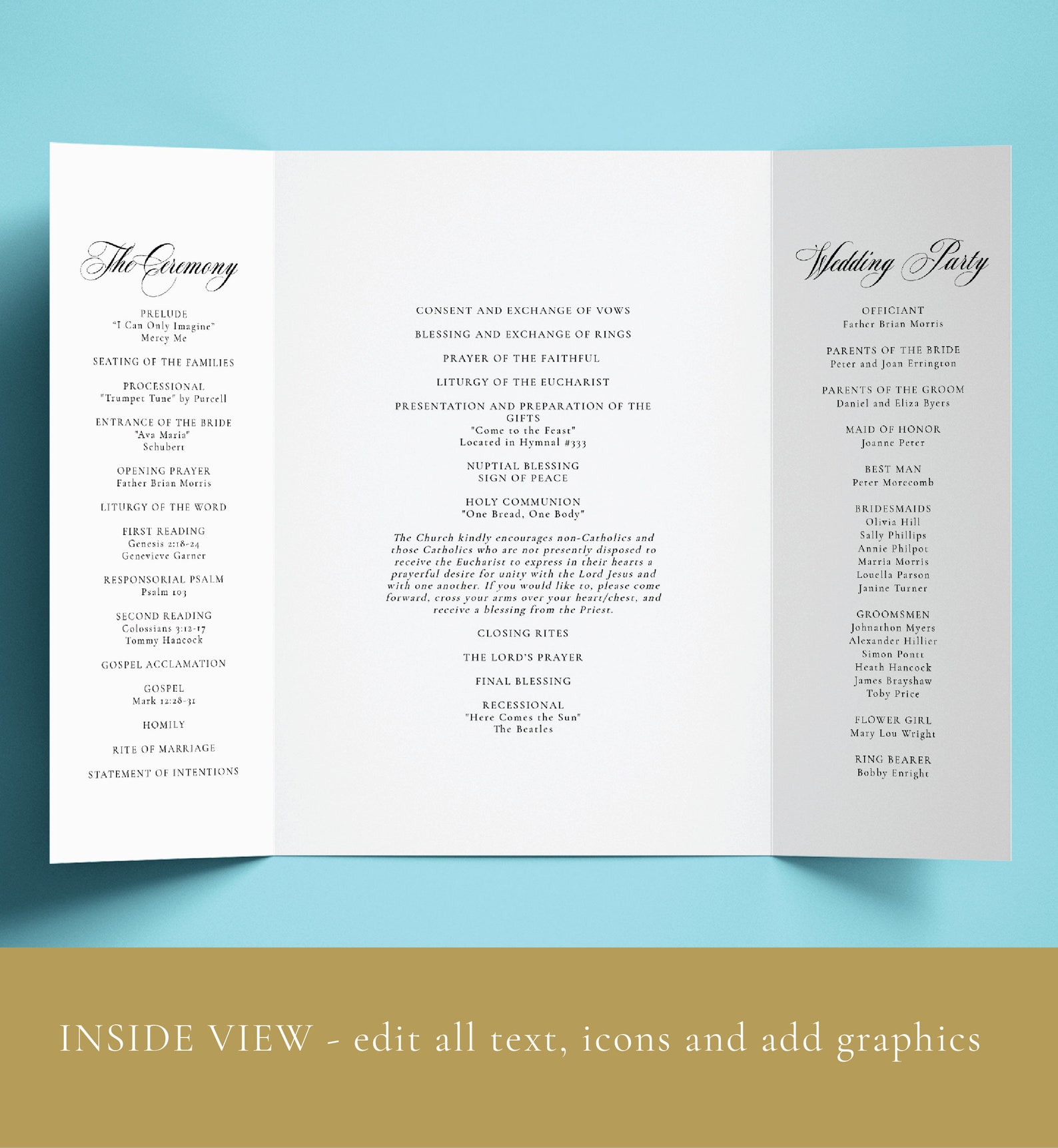 Gatefold Wedding Program Template Double Fold Program | Etsy
