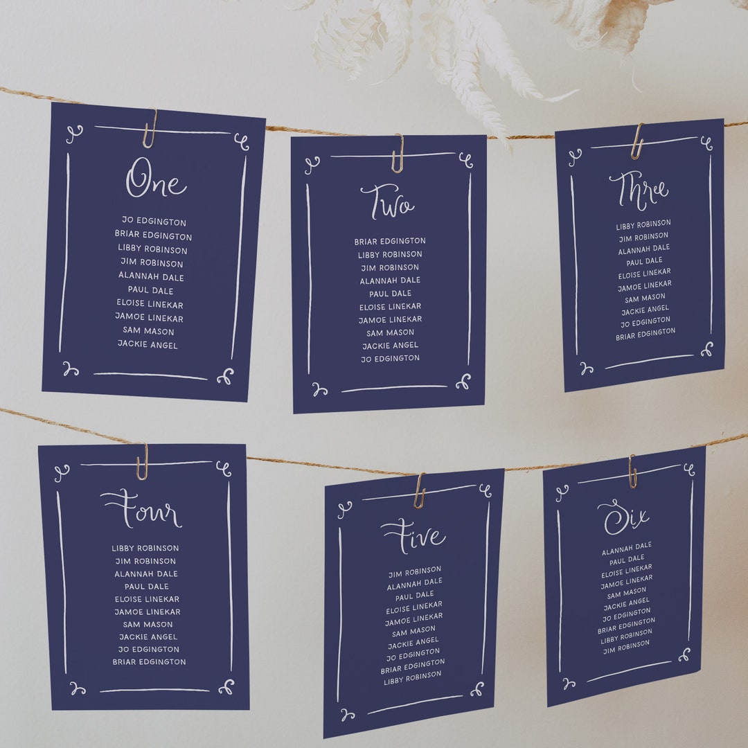 Quirky Seating Card Chart, Fun Whimsical Wedding Seating Cards, Wavy ...