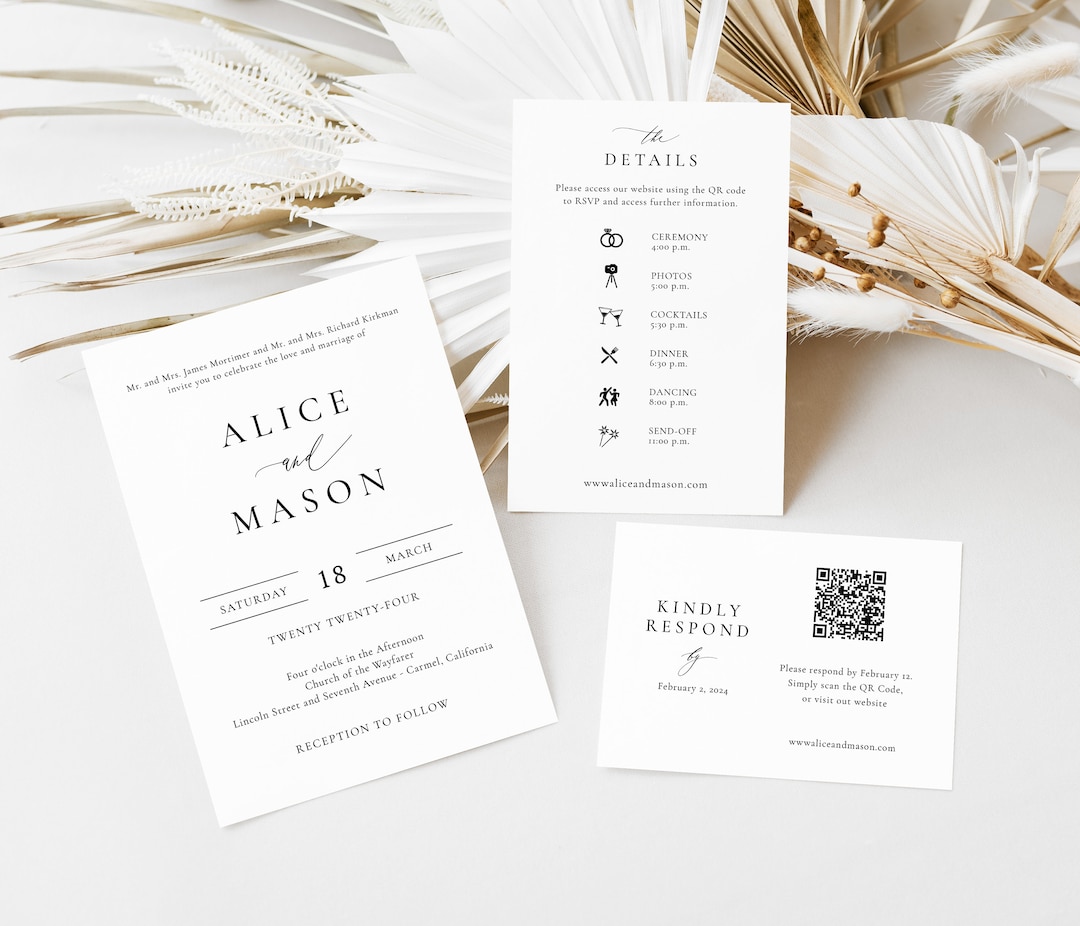 Classic QR Code Wedding Invitation Suite, Digital Rsvp, Elegant ...