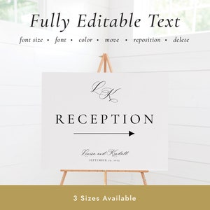 Reception This Way Sign, Calligraphy Monogram Wedding Reception ...