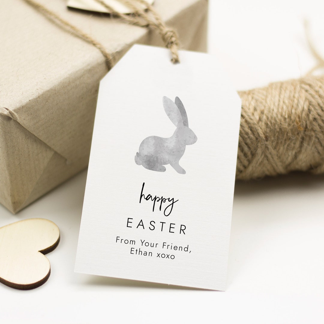 Gray Bunny Happy Easter Gift Tag, Kids Easter Tag, Editable Easter ...