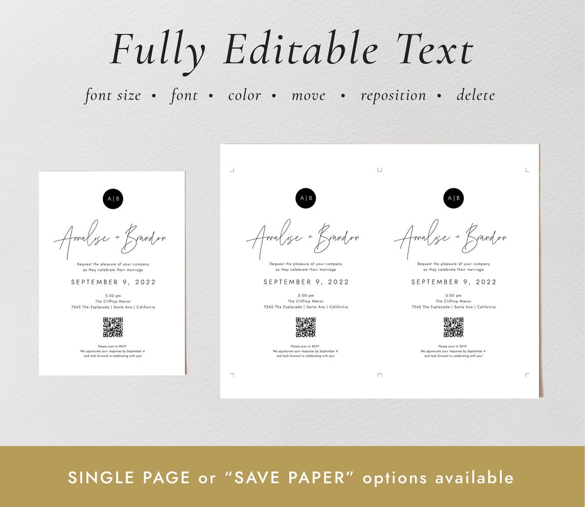 Modern Monogram QR Code Wedding Invitation Digital Rsvp - Etsy