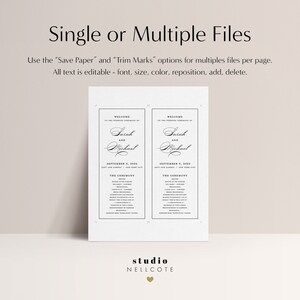 Manhatten Wedding Program Template, Calligraphy 4 X 9 Program, Double ...