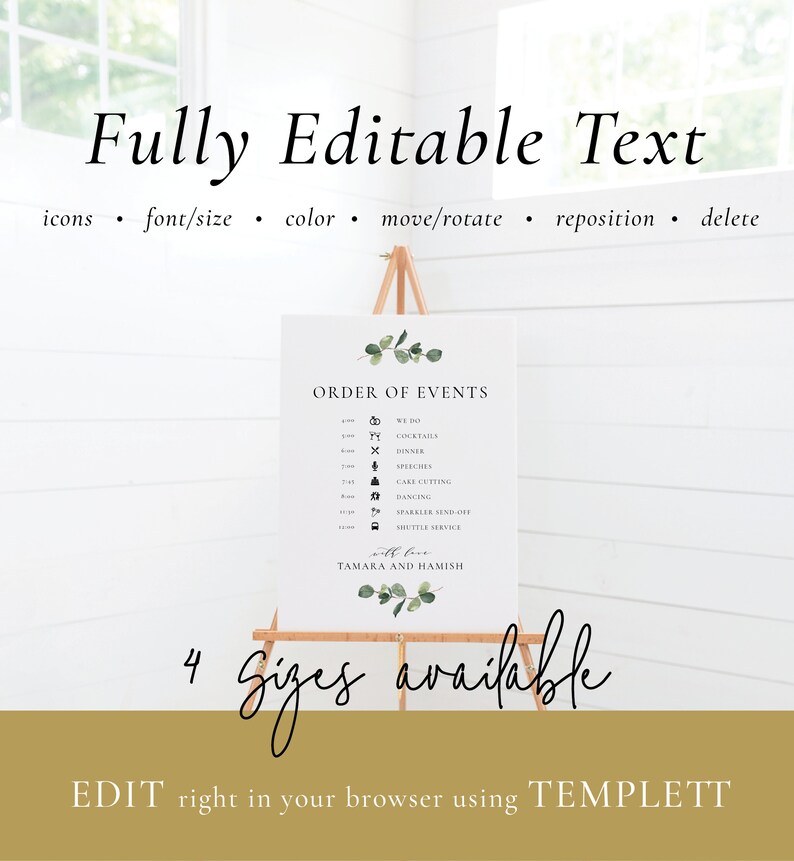 Eucalyptus Order of Events Sign Greenery Schedule Sign - Etsy