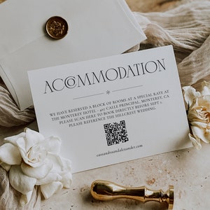 Accommodations Card With QR Code, Luxury Vintage Wedding Hotel ...