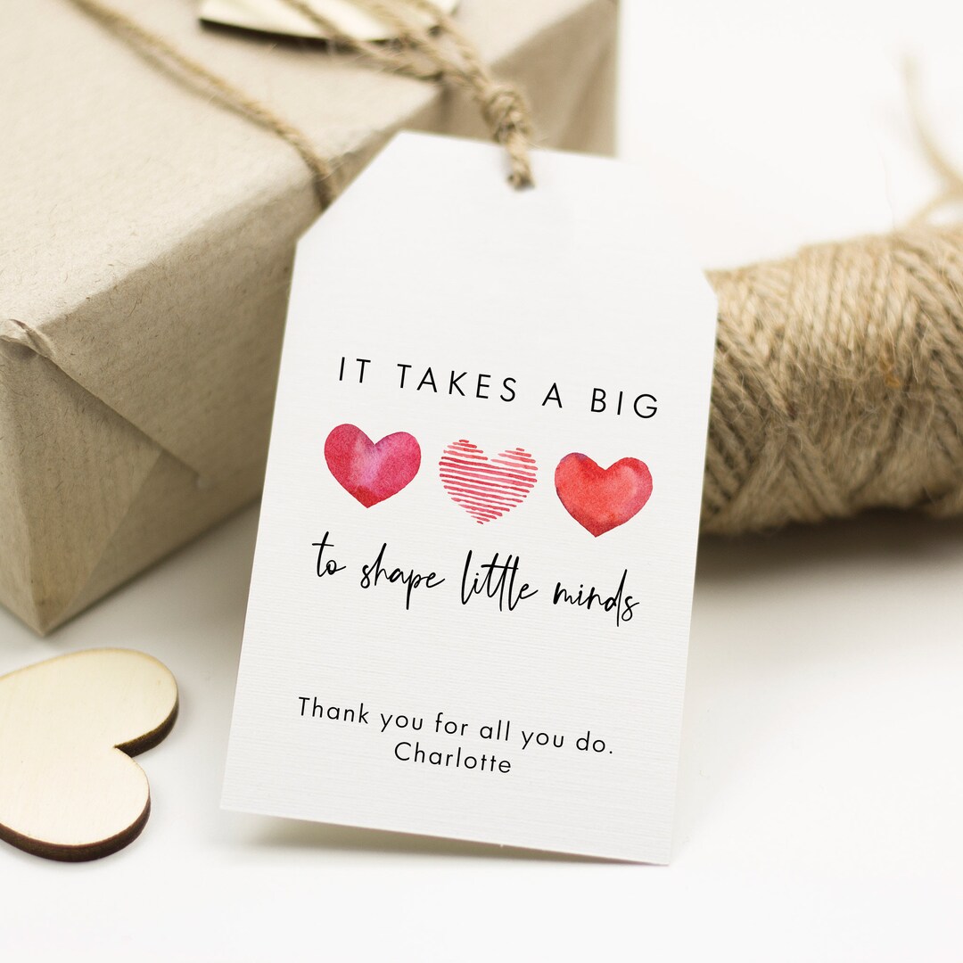 Red Watercolor Hearts Teachers Appreciation Favor Tag, It Takes a Big ...