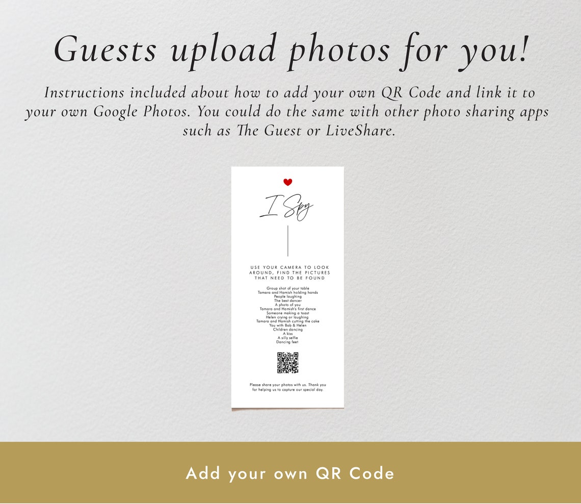 Modern Heart I Spy With QR Code Guest Photo Sharing Wedding - Etsy