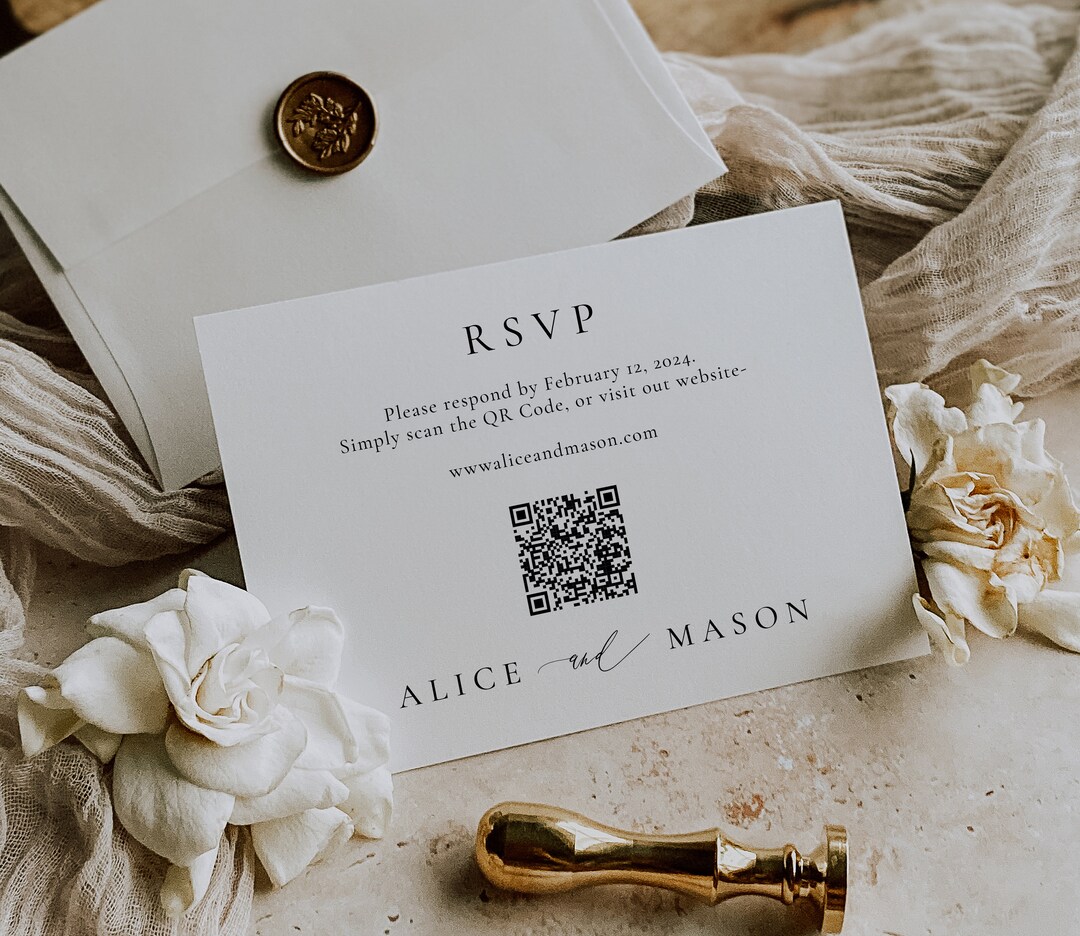 RSVP QR Code Insert Card, Classic Minimalist Response Card, Scan Enclosure, Please Respond ...