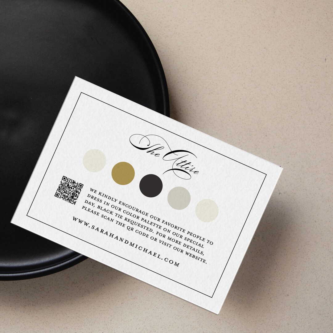 Elegant Guest Attire Insert With QR Code, Color Palette Card, Dress ...