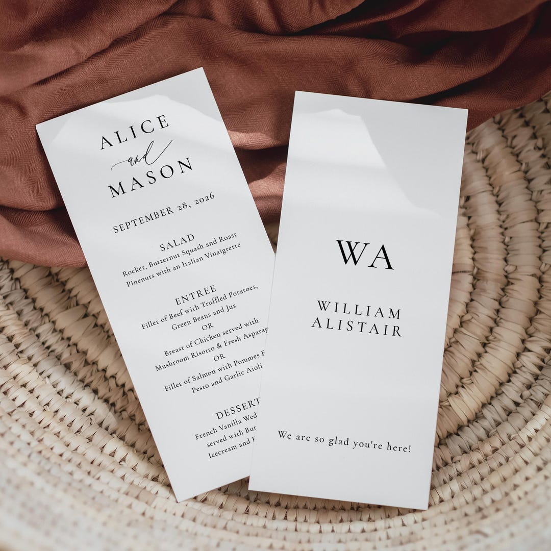 Guest Name Menu Template, Classic Minimalist Wedding Menu, Guest ...