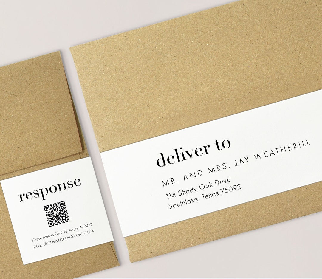 Modern Bold QR Code Wraparound Envelope Label Template, Wedding Wrap ...