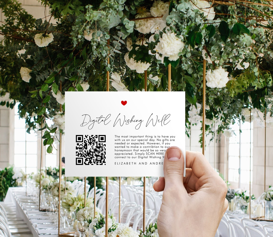 Modern Heart Digital Wishing Well Card QR Code for Cash - Etsy