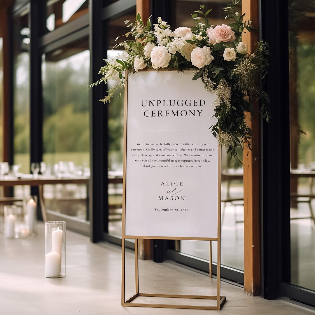 Unplugged Wedding Sign, Classic Minimalist Script Unplugged Ceremony ...