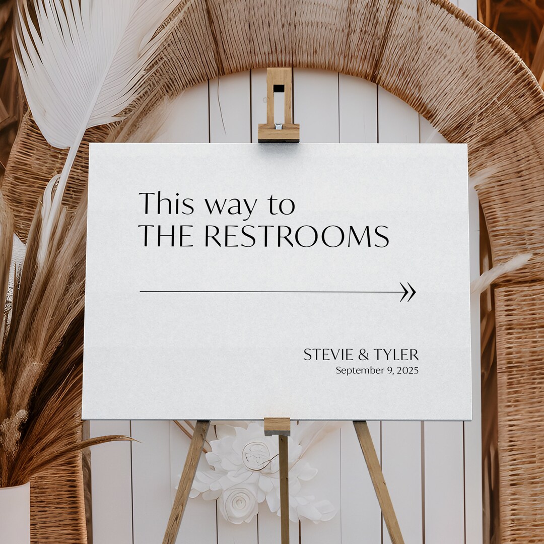 Chic Restrooms This Way Sign, Wedding Restrooms Printable, Minimalist ...