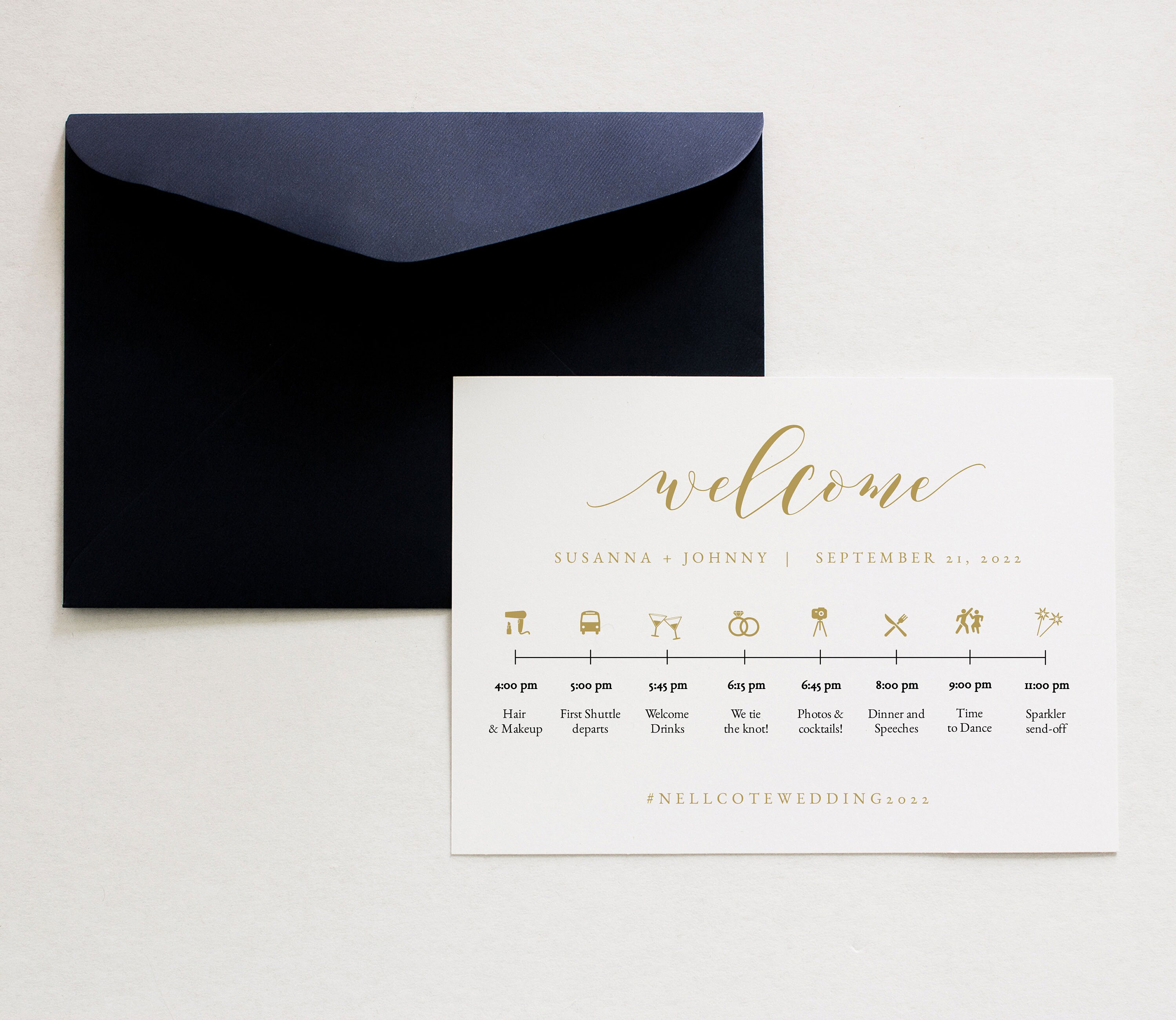 Gold Calligraphy Wedding Day Timeline Editable Timeline | Etsy