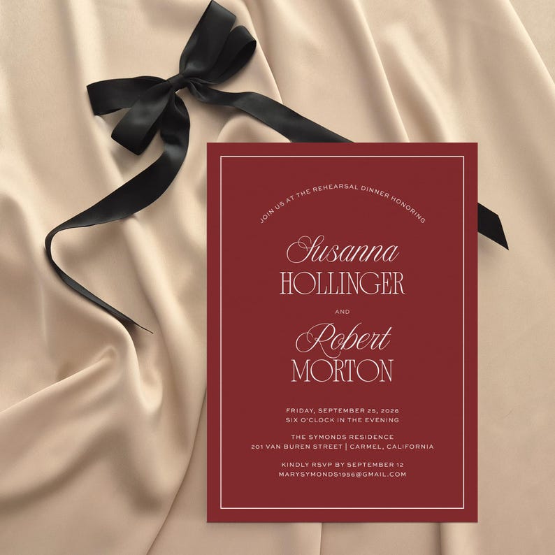 Old Money the Night Before Rehearsal Dinner Invitation, Wine Red Invite ...