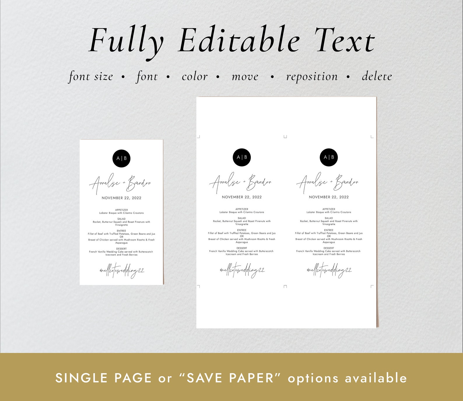 Minimalist Menu and Name Tag Place Card Menu Modern Monogram - Etsy UK