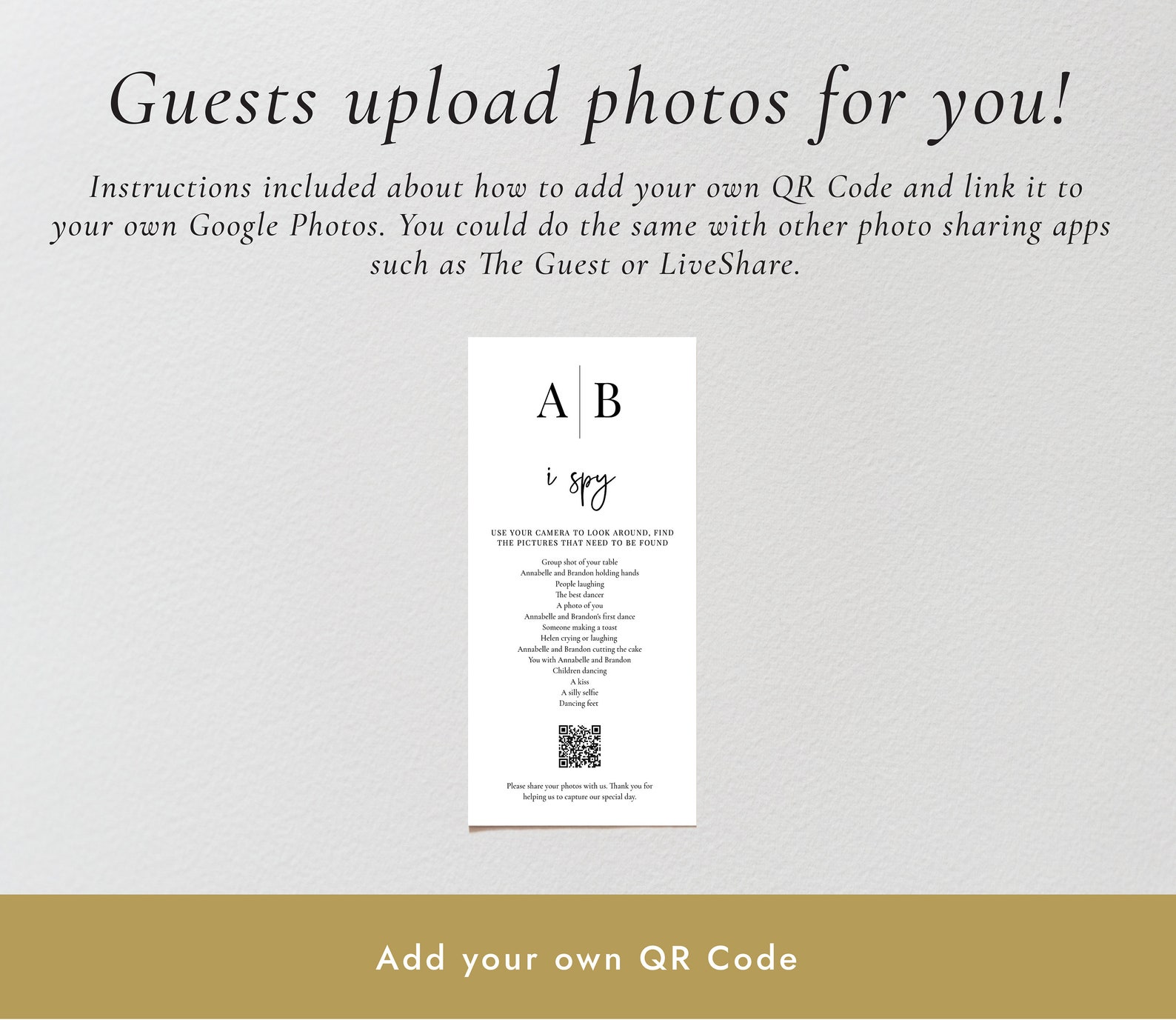 Modern Initials I Spy With QR Code, Guest Photo Sharing, Wedding Game ...