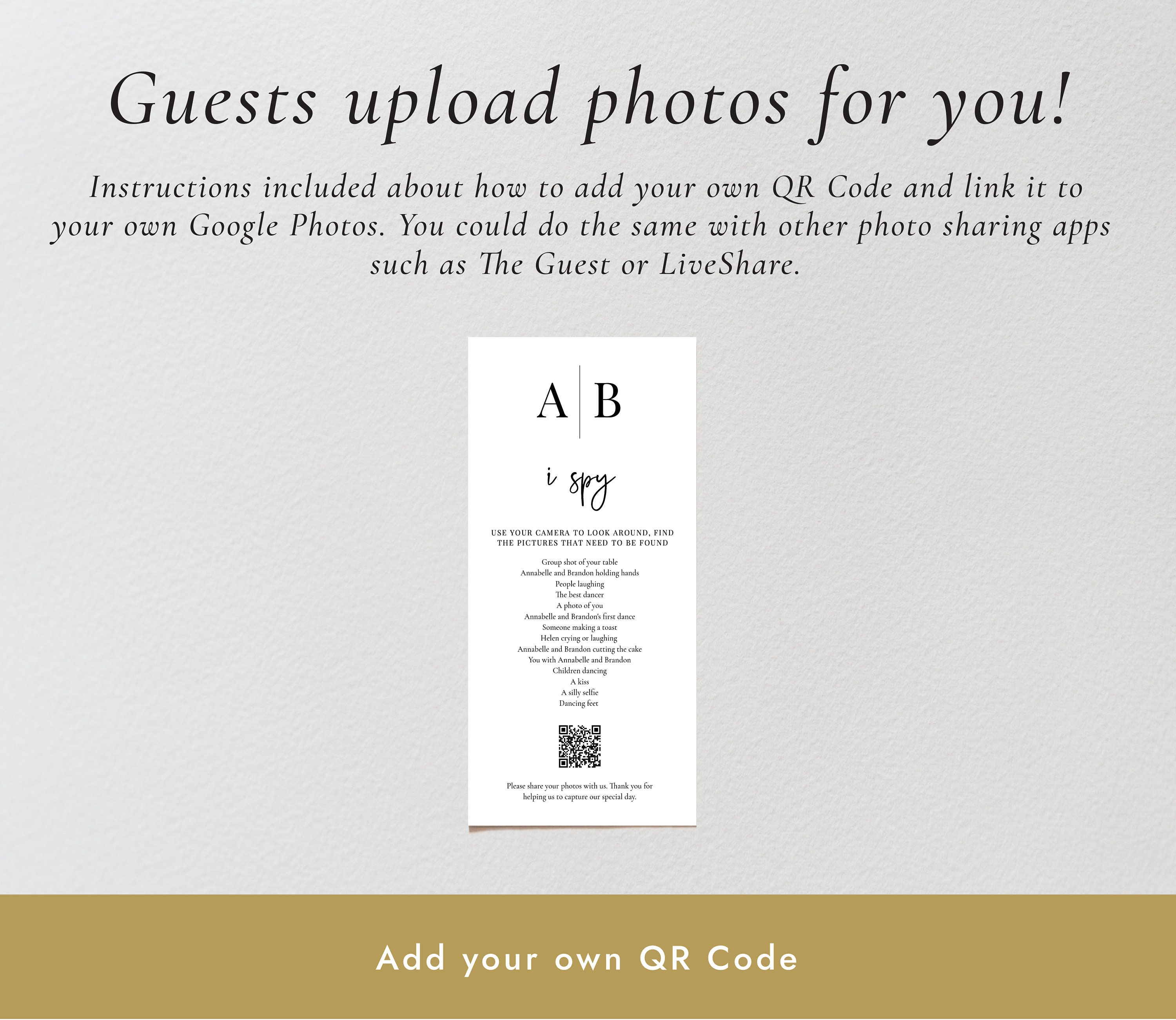 Modern Initials I Spy With QR Code Guest Photo Sharing - Etsy