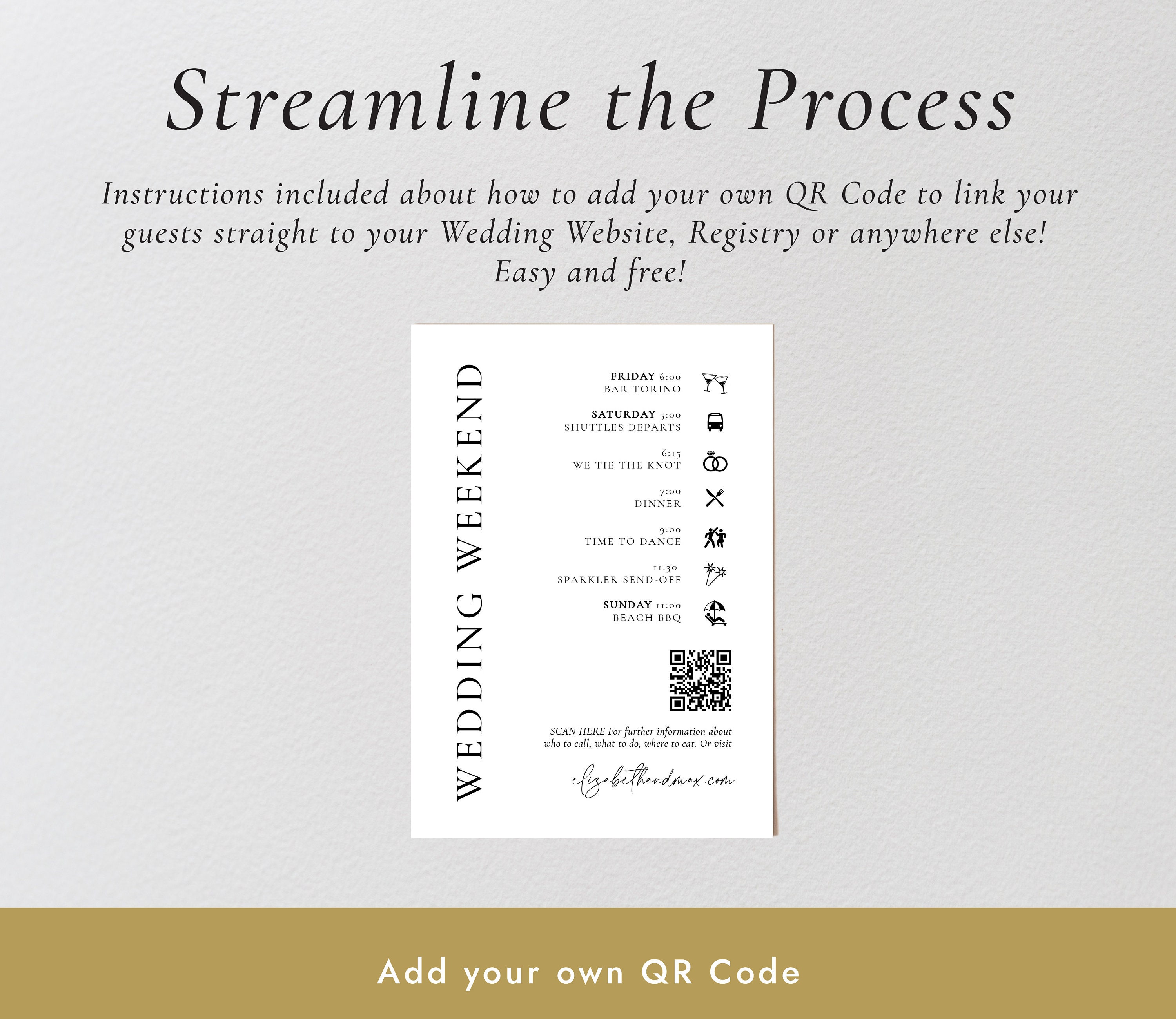 Wedding Weekend Events Insert Card QR Code, Bold Luxe Wedding Timeline ...