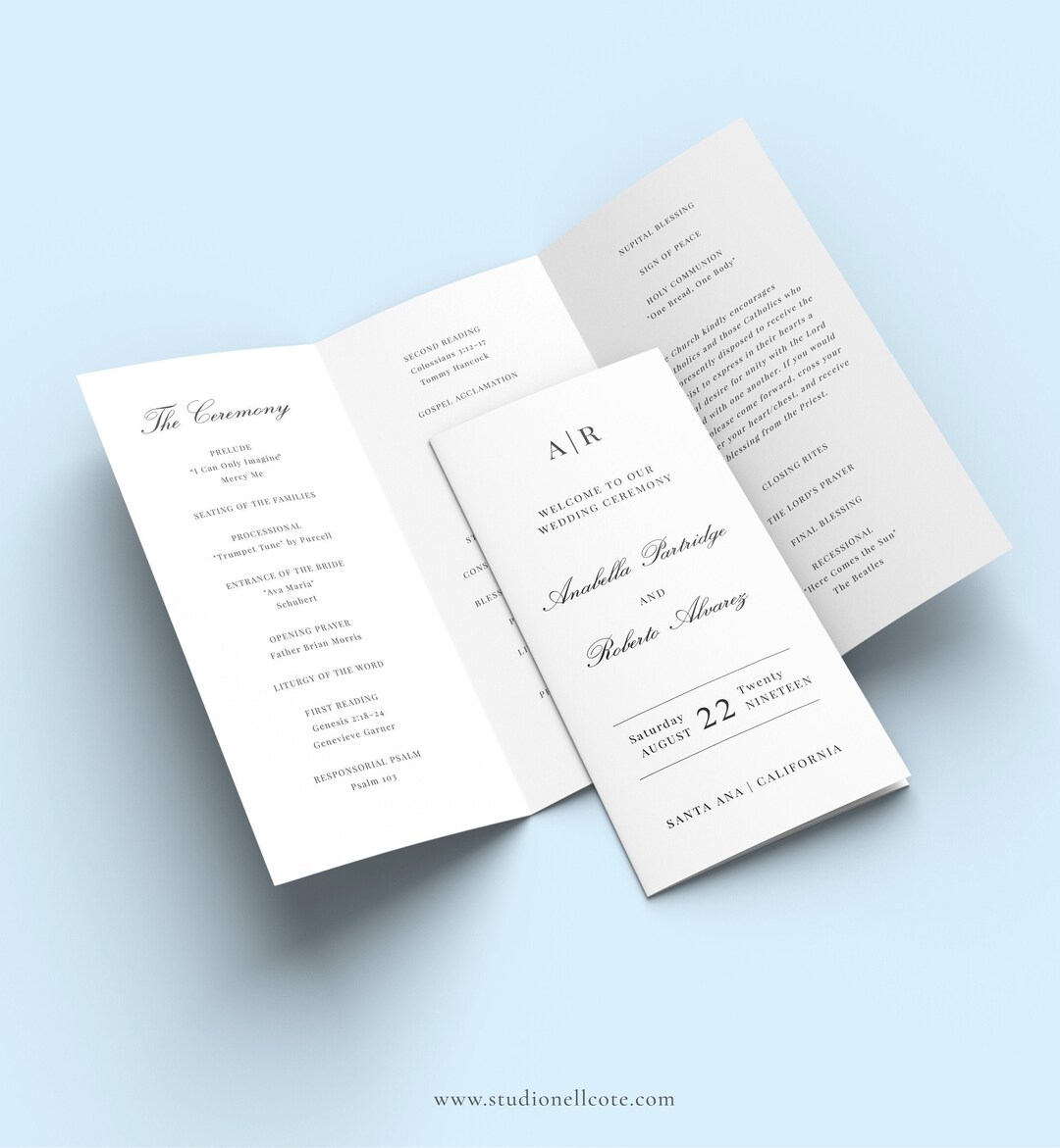 Tri-fold Wedding Program triple Fold Template Catholic or - Etsy