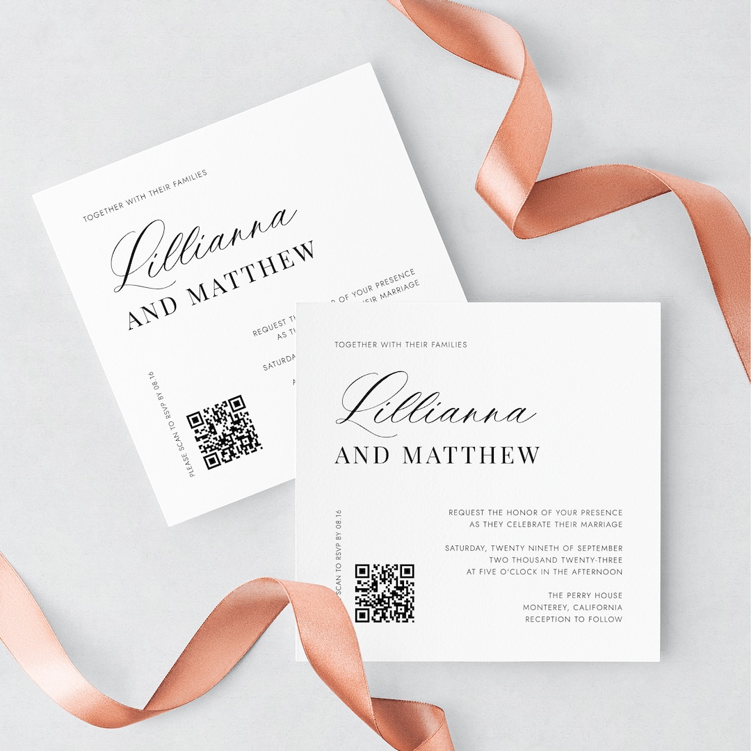 Square QR Code Wedding Invitation, Bold and Beautiful Wedding Invite ...