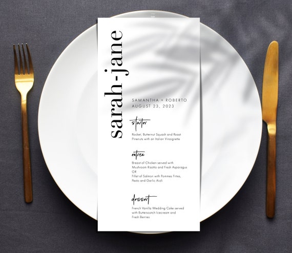 Modern Bold Guest Name Menu Template Minimalist Script | Etsy