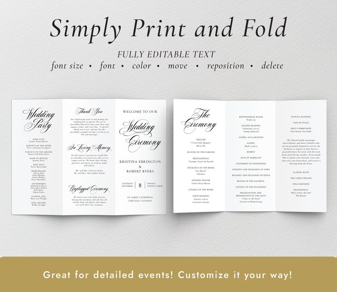 Tri-fold Wedding Program Template Trifold Program Catholic | Etsy