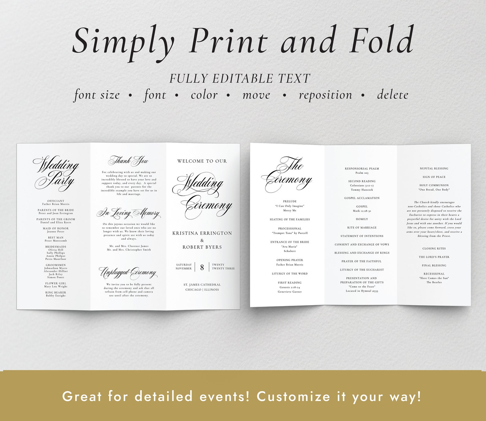 Tri Fold Wedding Program Template