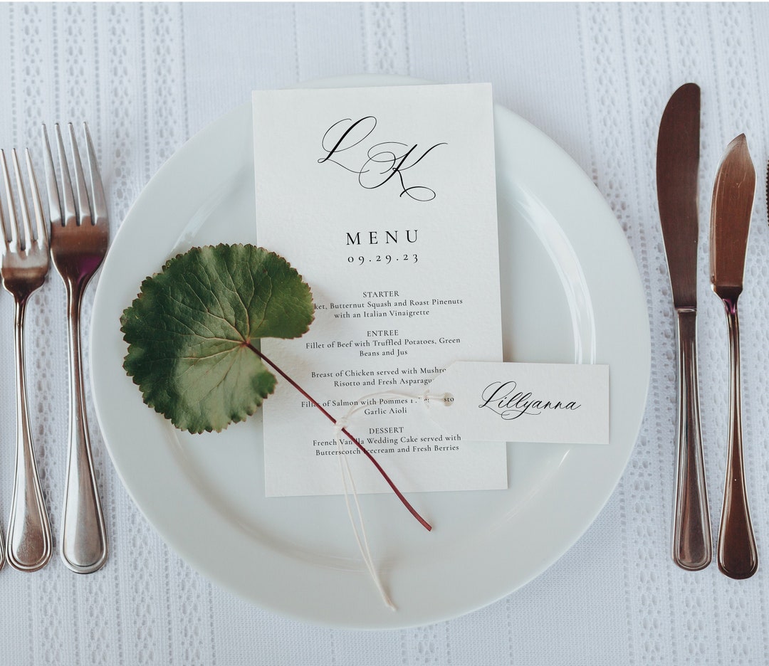 Calligraphy Monogram Menu and Name Tag Place Card Menu - Etsy México