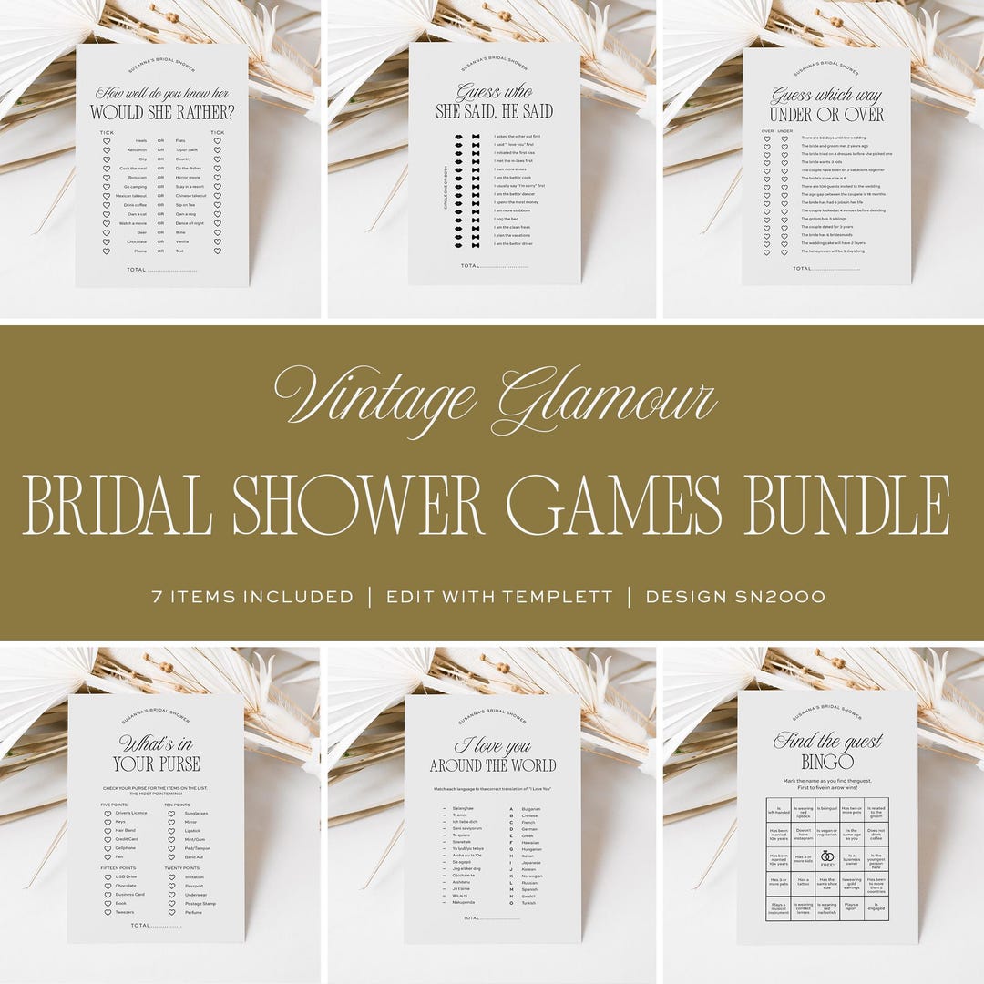Vintage Glamour Bridal Shower Games Bundle, He Said She Said, Would She ...
