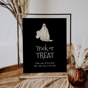 Trick or Treat Station Sign, Halloween Ghoulish Ghost Party Sign ...