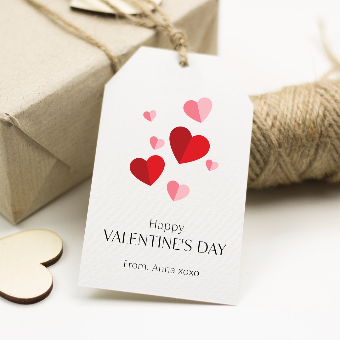 Chic Happy Valentines Day Gift Tag, Modern Paper Hearts Valentine's Tag ...