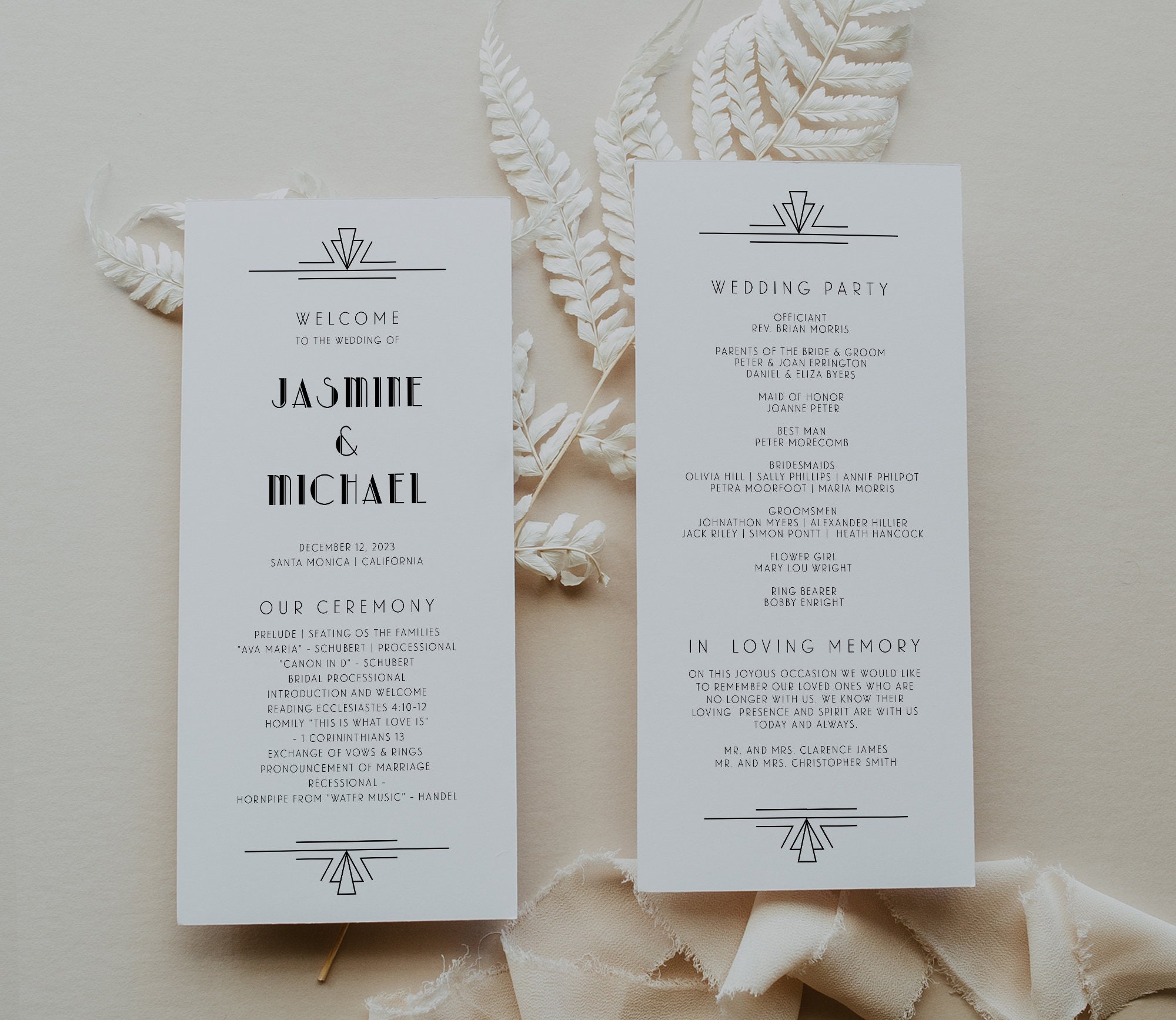 Great Gatsby Wedding Program Template Art Deco Ceremony - Etsy