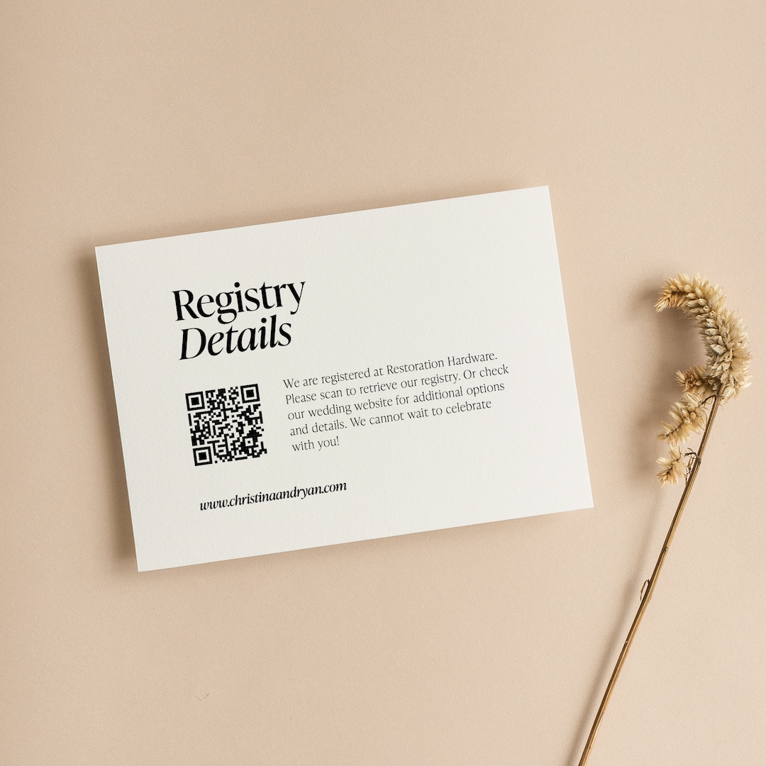 Simple Gift Registry Card Insert QR Code, Wedding Registry Template ...