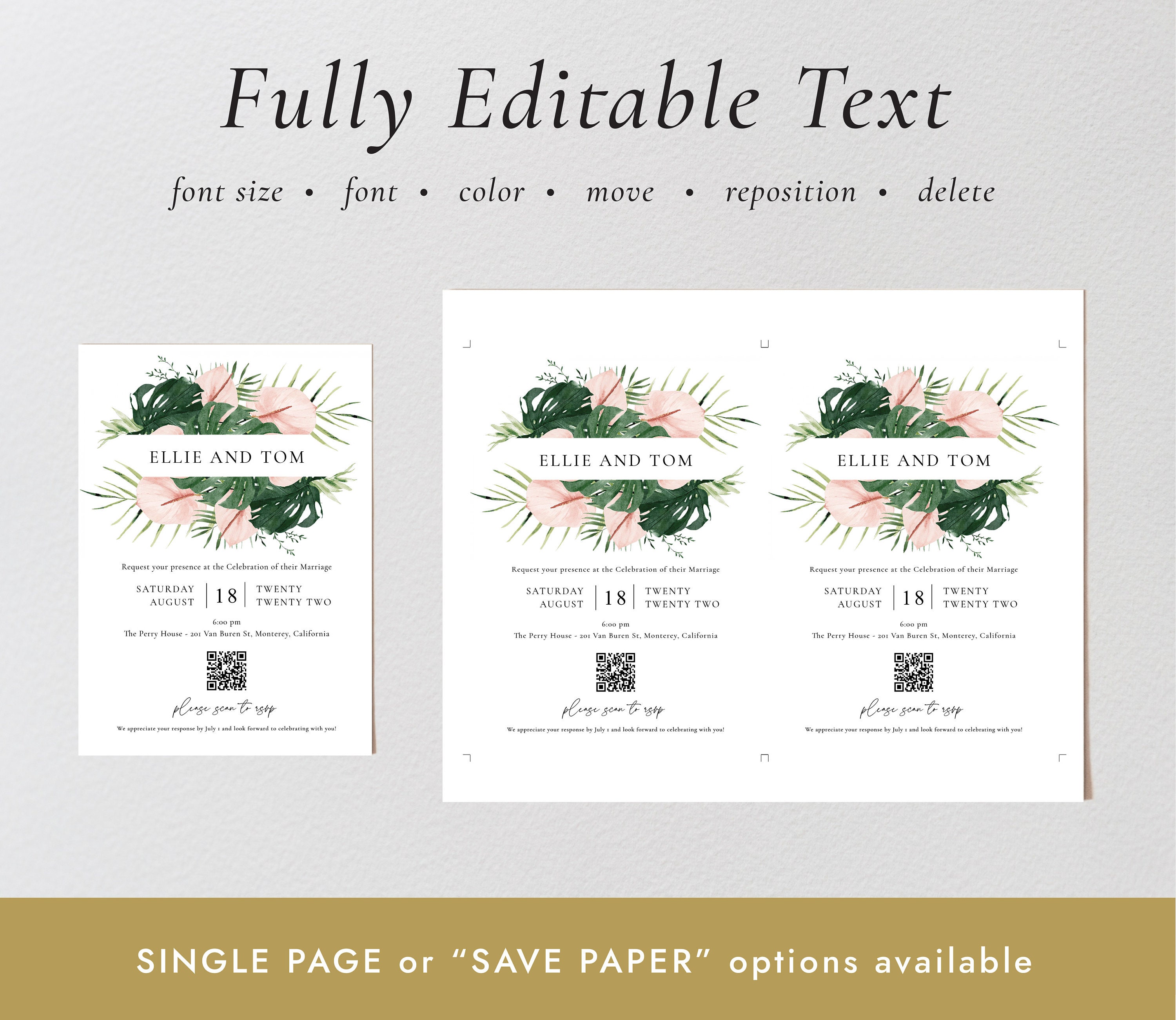 Tropical QR Code Wedding Invitation Digital Rsvp Monstera - Etsy