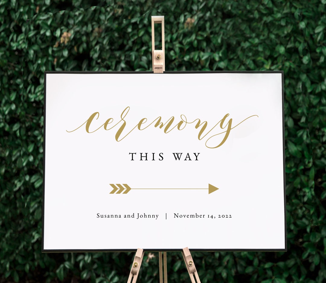 Gold Calligraphy Ceremony This Way Sign-wedding Ceremony Sign Printable ...