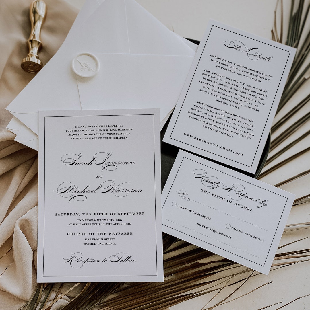 Traditional Wedding Invitation Suite, Manhatten Wedding Invite Set ...